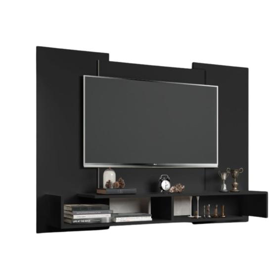 Painel para TV 42 Polegadas com 2 Prateleiras e 2 Nichos Monaco - Preto - Ofertamo - Painel TV ...