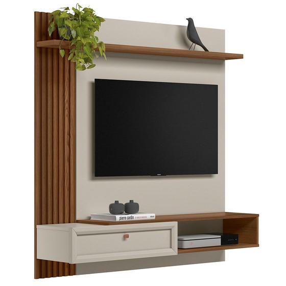 Painel Para TV 55 Polegadas Suspenso Ripado Jully L06 Freijó/Off White ...