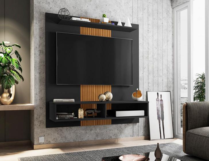 Painel Para TV Ate 47 polegadas Sala Moderna Gama Com 2 Nichos Preto ...