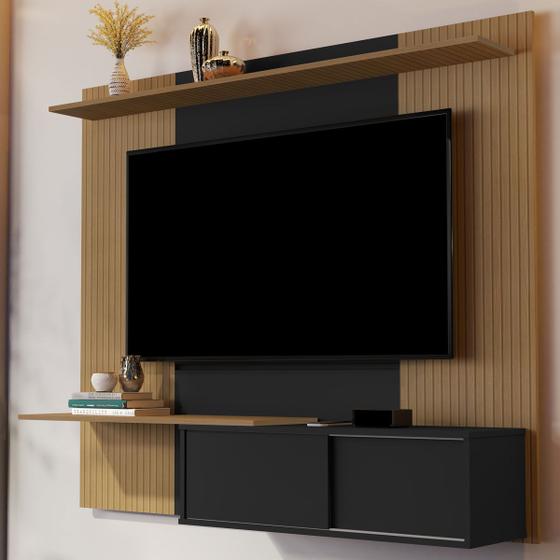 Painel Para Tv Até 65 Polegadas Luxo 2 Portas 2 Prateleiras Elmo/preto ...