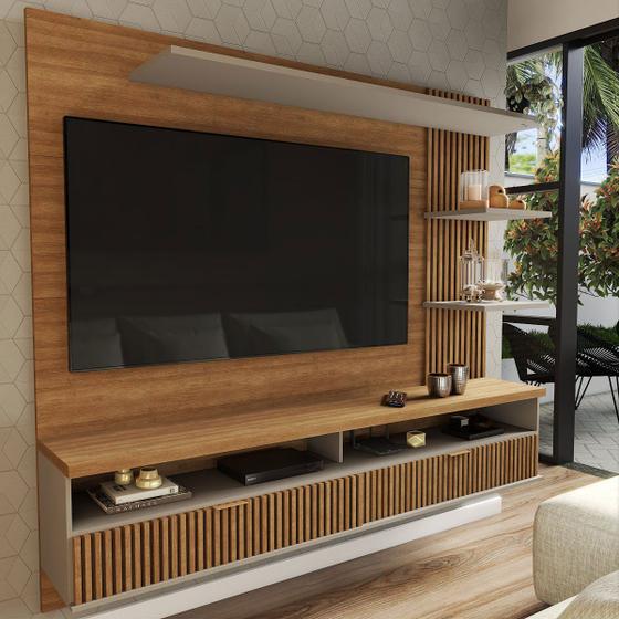 Painel para TV Até 65 Polegadas Ripado 2 Portas Amêndoa/Titânio- Panorama Móveis - Painel para ...
