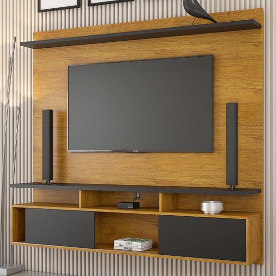 Painel Para Tv Até 70 Polegadas Adrian 2 Portas 1 Prateleira Mel/preto - Viero Móveis - Painel ...