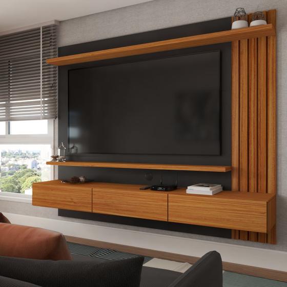 Painel para TV Até 70 Polegadas Christiania Ripado Preto/Freijó ...