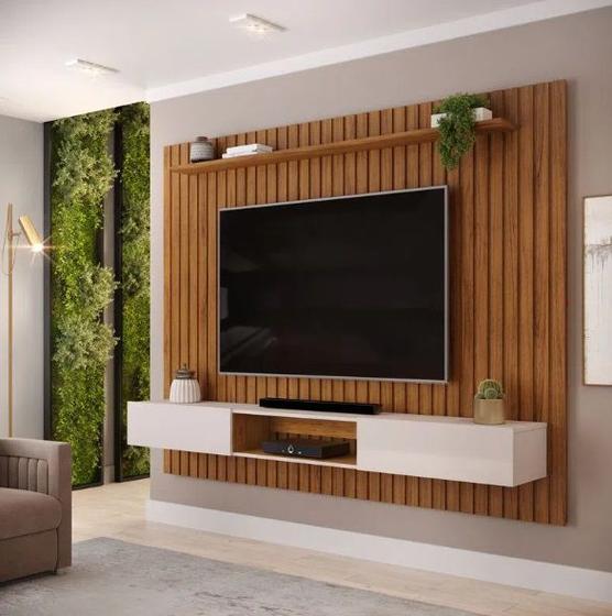 Painel para TV até 75 Polegadas Ripado DJ Móveis Luca 220 Freijó Off ...