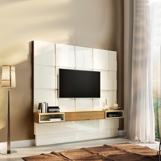 Painel para TV até 75" TB126 MDF Off White/Carvalho Pradel Moveis ...