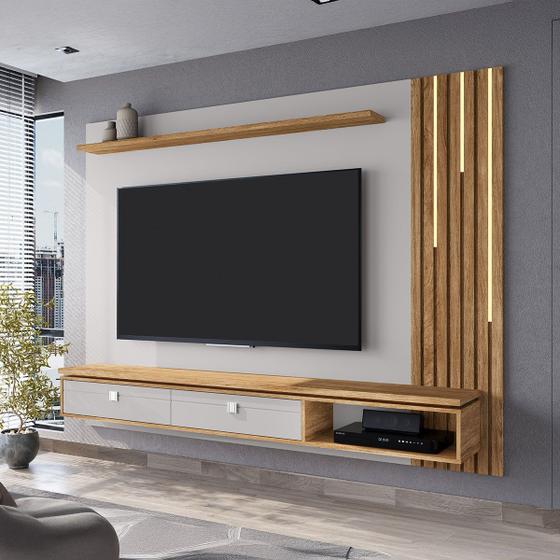 Painel para TV Até 80 Polegadas Hanôver com Led 2 Gavetas 1 Prateleira Off White/Cinamomo ...