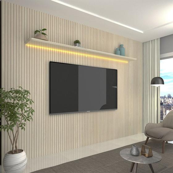 Painel para TV até 85 Polegadas Impressão Ripada com LED 1 Prateleira ...
