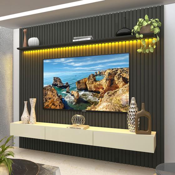 Painel para TV Até 85 Polegadas Nobre 3 Gavetas Ripado 100% Mdf Grafite/Off White - Gelius ...