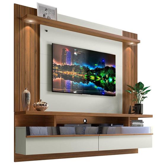 Painel para tv com Led e Espelho São Luís 2.2 Off White Nogueira ...