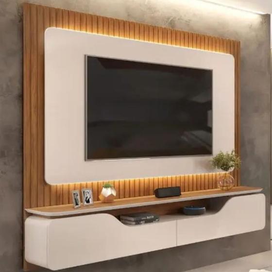 Painel Para TV de até 70 Polegadas Treviso Ripado com LED Off White ...