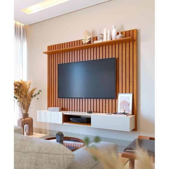 Painel para TV Home Suspenso Ripado Ambiente Loft 1.8 Nature Off White ...