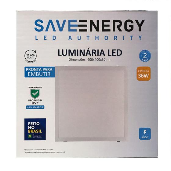 Painel Plafon Led Embutir 40X40cm 36W 4000K Branco Bivolt - Save Energy - SE-240.924 - Painel de ...