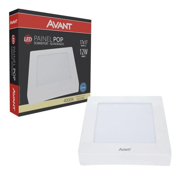 Painel Plafon Quadrado Sobrepor 12w Branco Neutro 4000k Avant - Painel ...