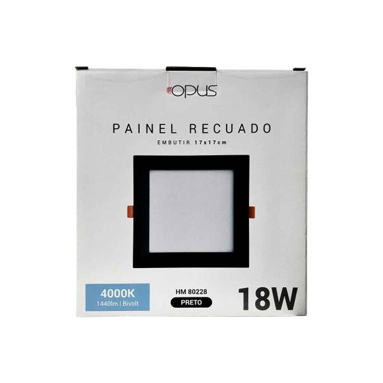 Painel recuado de embutir led 3000k/4000k 18w preto em alumínio bivolt ...