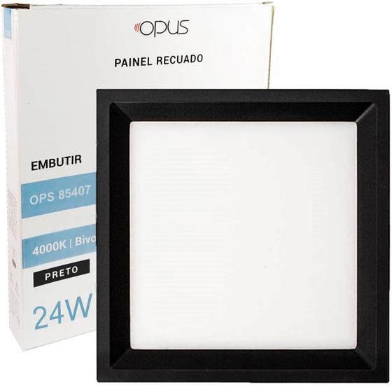 Painel Recuado Led Preto Embutir Quadrado 24w Neutro - OPUS - Painel de ...