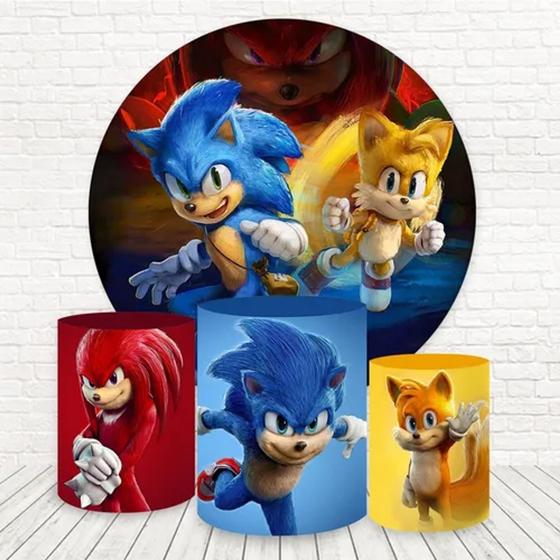 Painel Redondo E Capas De Cilindro Sublimados Tema Turma do Sonic ...
