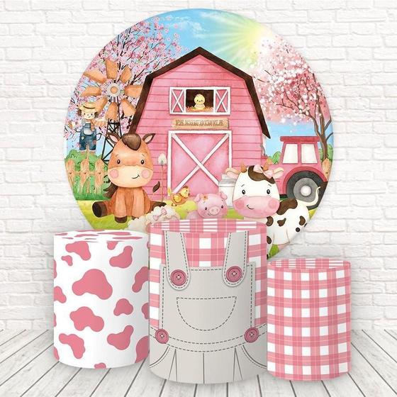 Painel Redondo E Capas Tecido Fazendinha Rosa Fkpc-1077 - Felicitá ...