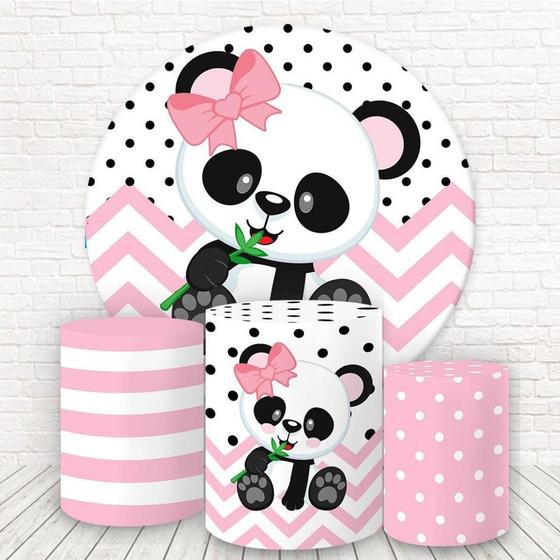 Painel Redondo E Capas Tecido Sublimado Panda Rosa Fkpc-790 - Felicitá ...