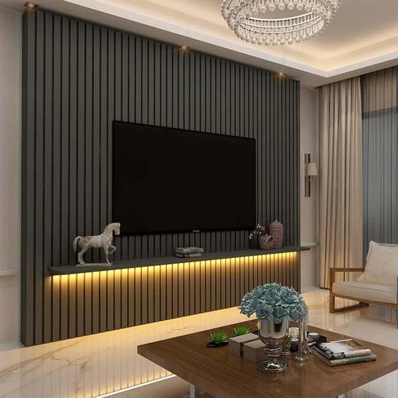 Painel Ripado 230x250 Com LED Para TV 85 Polegadas Nobre Gelius Grafite - Gelius Móveis - Painel ...