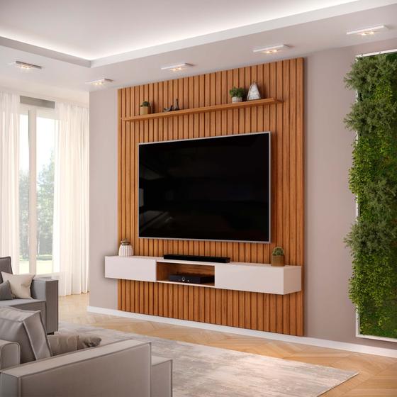 Painel Ripado com Bancada Suspensa para TV até 75 Polegadas 250 Trento Freijó/Off White - DJ ...