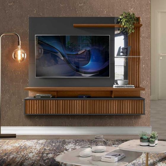 Painel Ripado Com Espelho TV 60 Polegadas Freijó Preto Maragogi Linea Brasil - Painel para TV ...