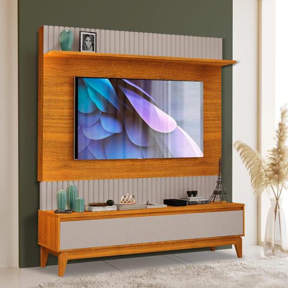 Painel RIpado Com Prateleira Para Tv De Até 75 Polegadas Freijó Mani ...