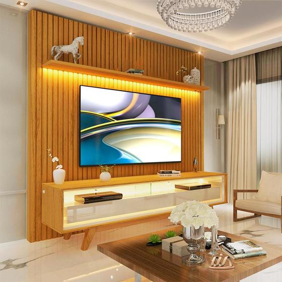 Painel Ripado Com Rack Para Sala 75 Polegadas Naturale Off White Nobre ...