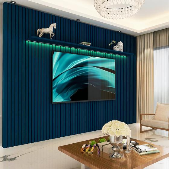 Painel Ripado Grande Para TV Até 85 Polegadas Com LED Azul Acetinado Nobre Gelius - Painel para ...