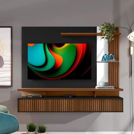 Painel Ripado Para TV 60 Polegadas Com Espelho Freijó Preto ShopJm - Shop JM - Painel para TV ...