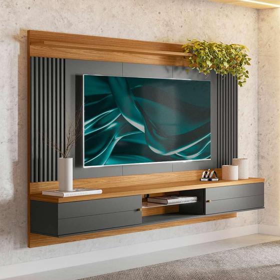Painel Ripado Para Tv 75 Polegadas Barcelona Nature Chumbo Linea Brasil - Painel para TV ...