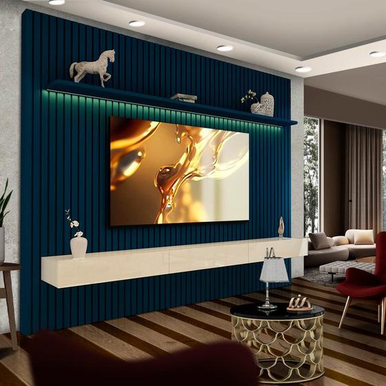 Painel Ripado Para Tv 85 Polegadas Azul Acetinado Off White Jax Shop Jm - GELIUS - Painel para ...