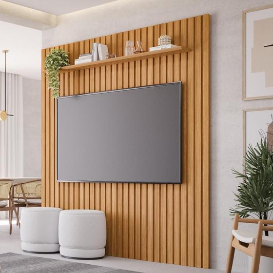Painel Ripado para TV até 65 Polegadas Maragogi MDF 1 Prateleira Nature - Permobili - Painel ...