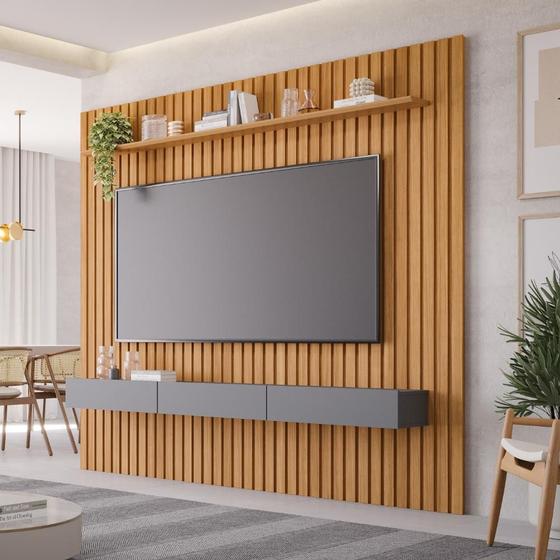 Painel Ripado Para TV até 75 Polegadas Maragogi 1 Porta Nature Grafite ...
