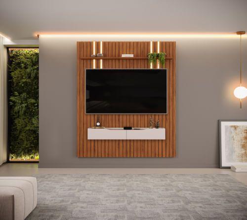 Painel Ripado Para Tvs De Até 65 Polegadas Com 2 Gavetas E Prateleira - Oliv - Dj - Painel para ...