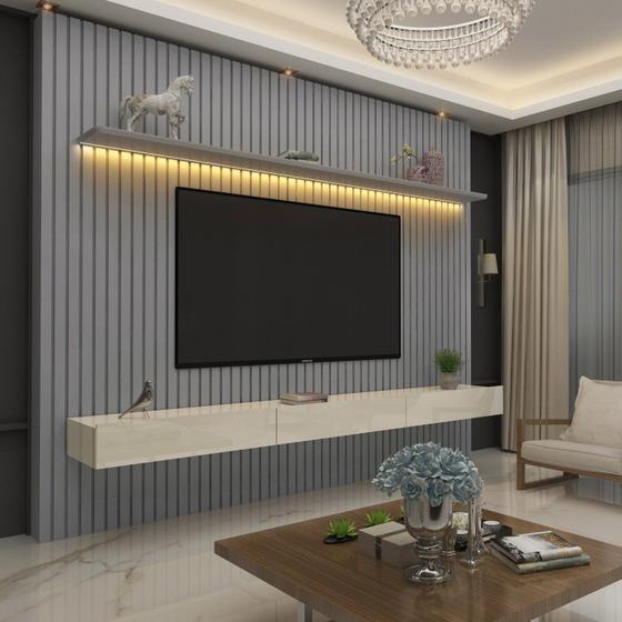 Painel Ripado TV até 85 Polegadas com LED 230cm Nobre Gelius Móveis ...