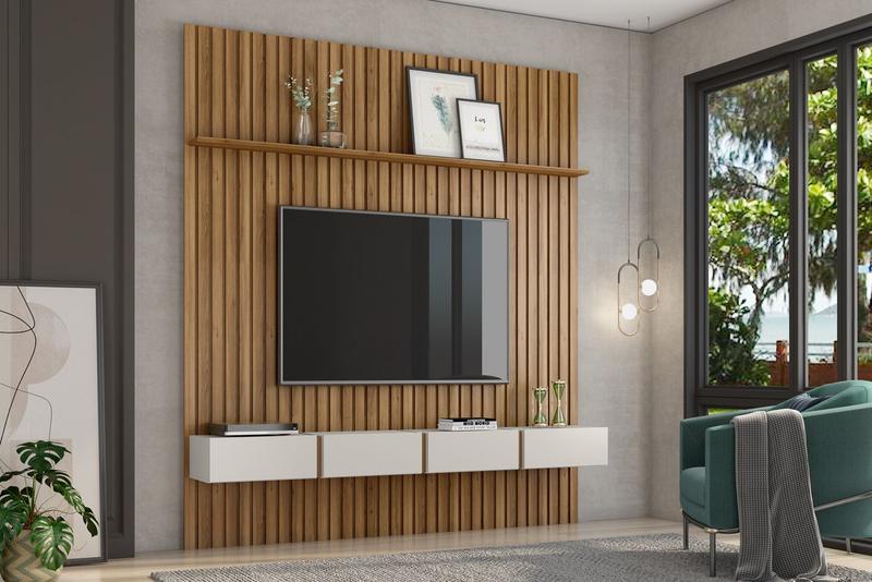 Painel Ripado Versatti Nature 2,21 Com 4 nichos e Prateleira com LED ...