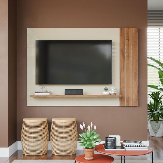 Painel Sala TV até 50 Polegadas Cristal Permóbili Off White/Savana - Painel para TV - Magazine Luiza