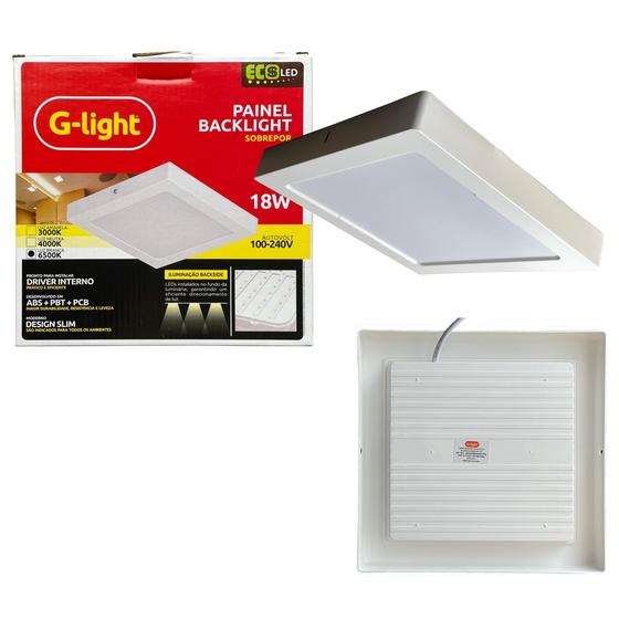 Painel Slim Backlight G-Light EcoLED Quadrado Sobrepor 18W 6500K Autovolt - Painel de LED ...