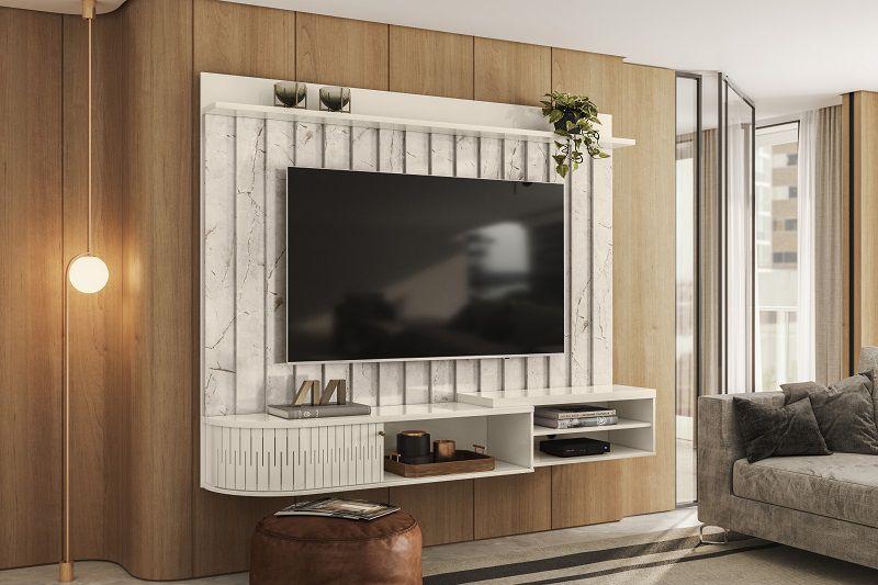 Painel suspensa Ímola Para TV até 75 Polegadas Calacata e Off White - Madetec - Painel para TV ...