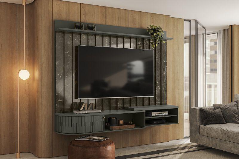 Painel suspensa Ímola Ripado Para TV até 75 Polegadas Jade e Oliva - Madetec - Painel para TV ...