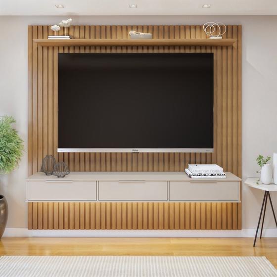 Painel Suspenso Ripado 227,6 Cm com Nicho Vitória 1 Fita de Led 100% ...