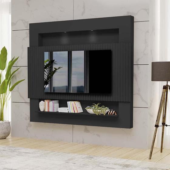 Painel Suspenso Ripado Tv Até 75 Polegadas 217cm Preto Fosco Milão ...
