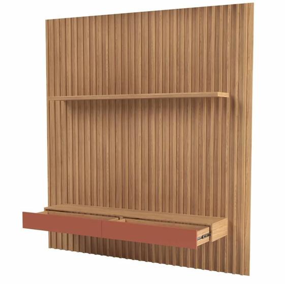 Painel Suspenso Roof TB187 Ripado cor Freijo e Terracota com 2 Gavetas ...