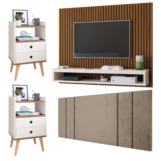Painel Suspenso TV Até 50 Polegadas Cissa Sala Cabeceira Estofada Cama Box Casal 1,40 Luana Kit ...