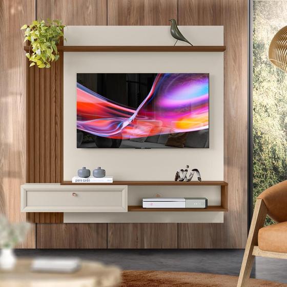 Painel Suspenso TV Até 55 Polegadas Ripado Freijó Off White Gaivota Shop JM - LINEA BRASIL ...