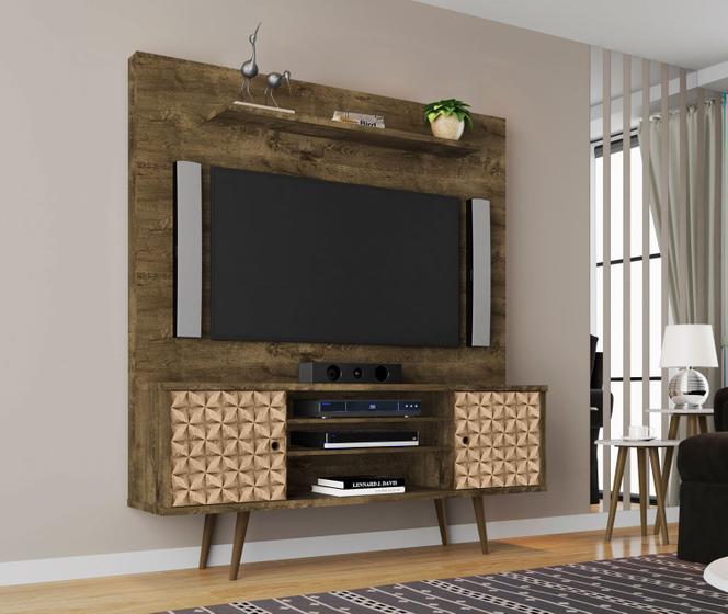 Painel TV Tivoli com Rack Bancada Madeira Rustico/Amarelo - MOVEIS ...