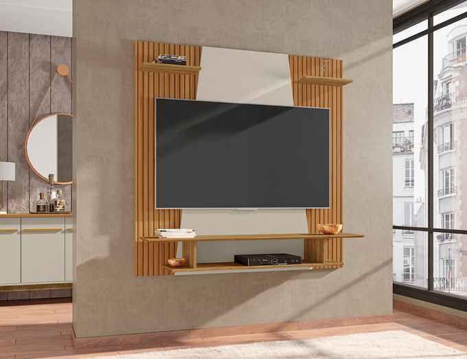 Painel Veneza em Madeira Off-white Cinamomo Ripado para TV até 50 Polegadas Móveis Bechara ...