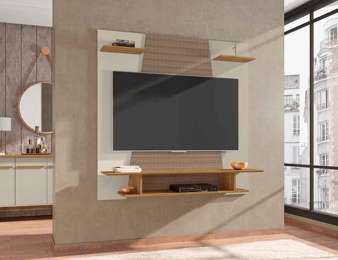 Painel Veneza em Madeira Rattan Cinamomo Ripado para TV até 50 ...