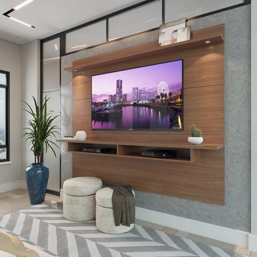 Painel Zeus Nichos, Prateleira e Led TV até 60 Polegadas Freijó - M&A - Móveis Aqui - Painel ...
