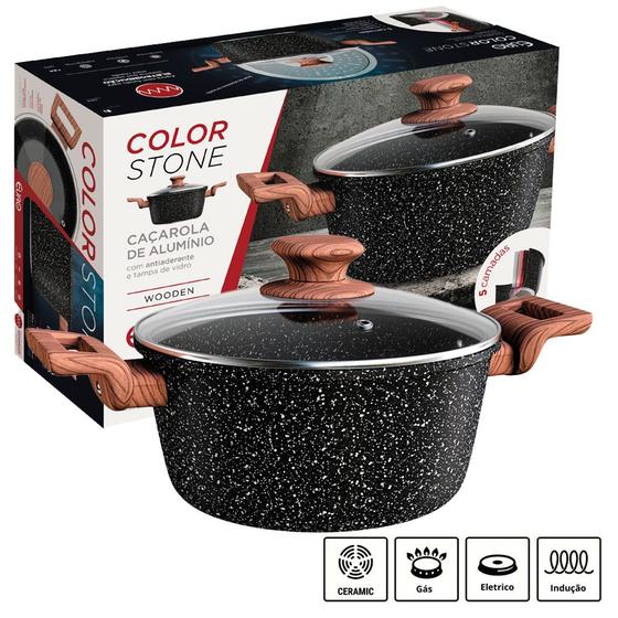 Panela Caçarola Antiaderente Cerâmico Fogão Indução Colorstone Wooden ...